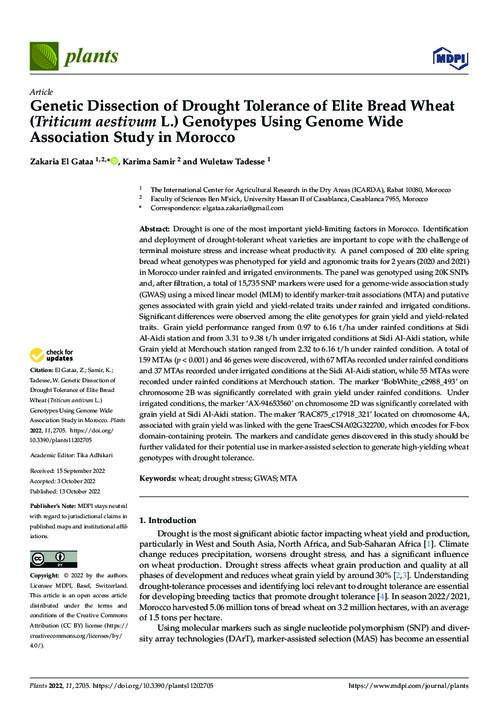 Genetic Dissection of Drought Tolerance of Elite Bread Wheat (Triticum ...