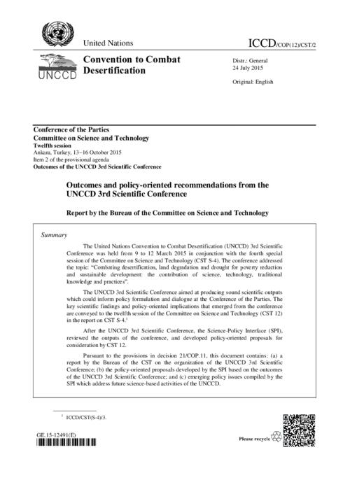 Outcomes and policy-oriented recommendations from the UNCCD 3rd ...