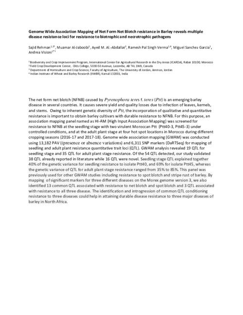 Genome Wide Association Mapping of Net Form Net Blotch resistance in ...